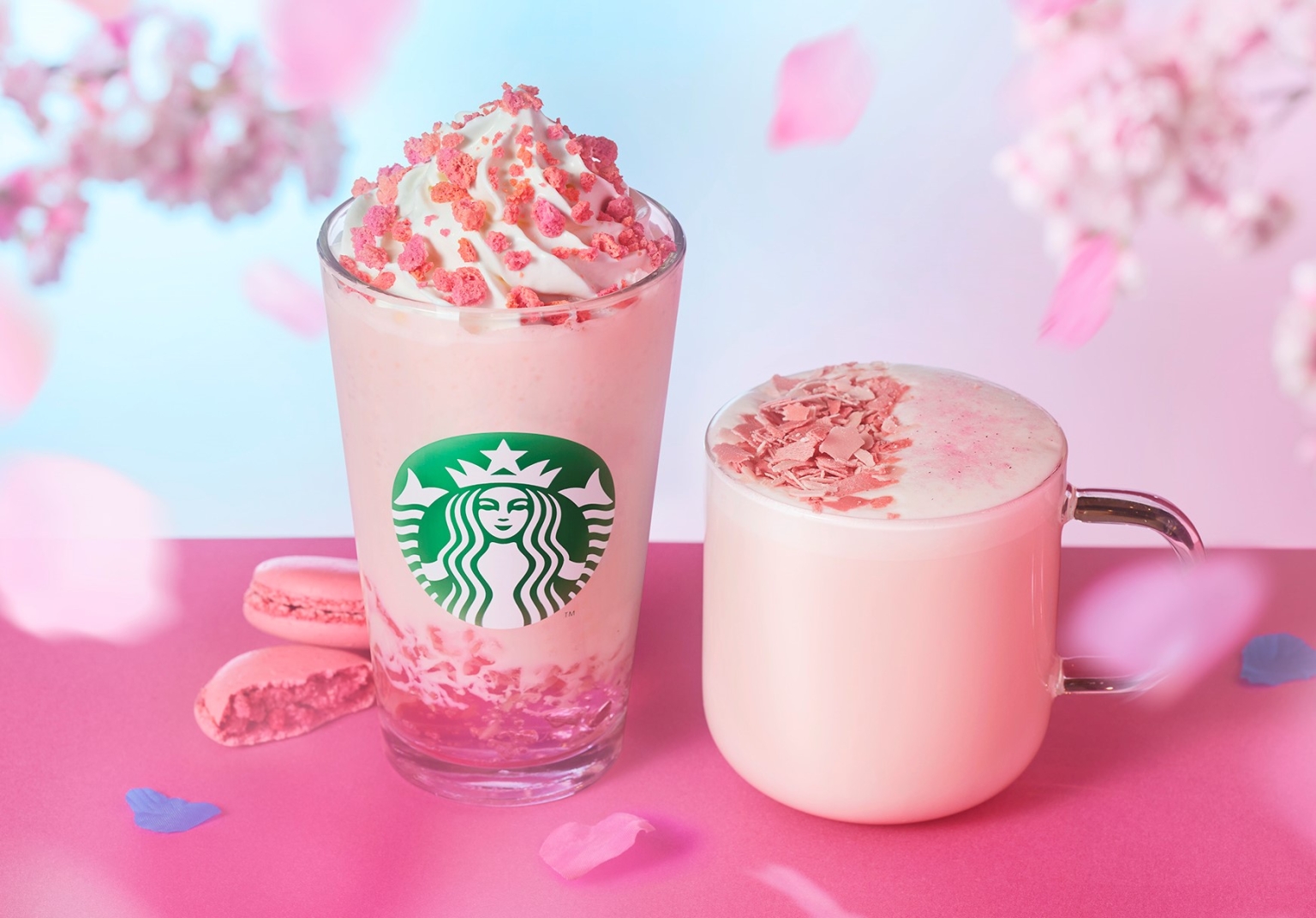 スタバ 2023桜ドリンク第2弾「さくら咲くサク抹茶フラペチーノ」発売、カスタマイズ「さくら咲くサクトッピング」も スターバックス 食品